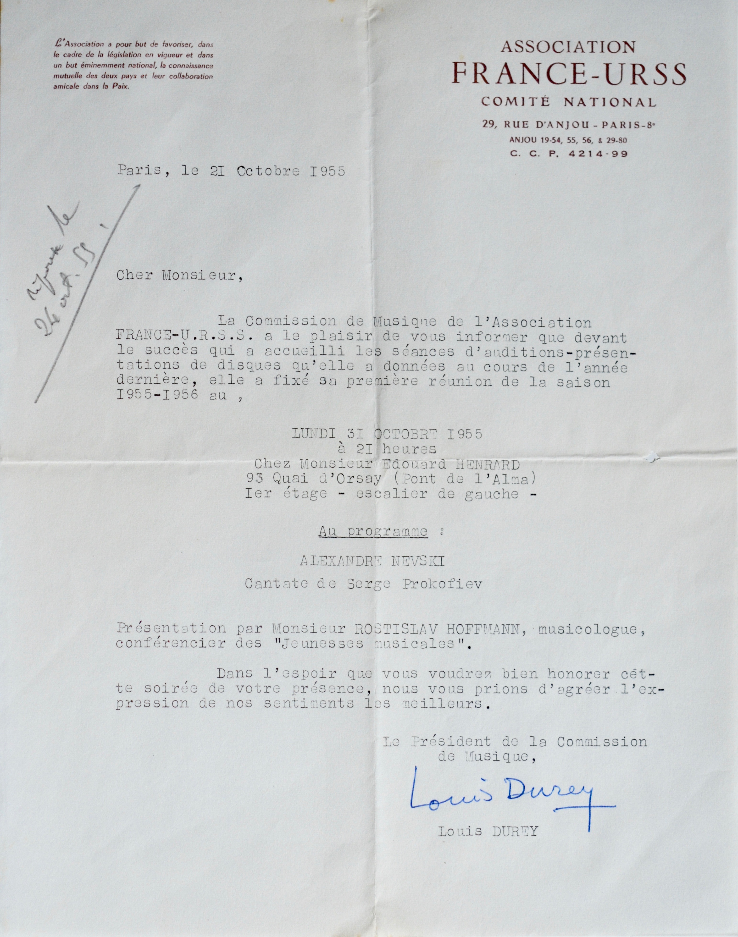 Deux lettres du compositeur Louis Durey – Traces Écrites