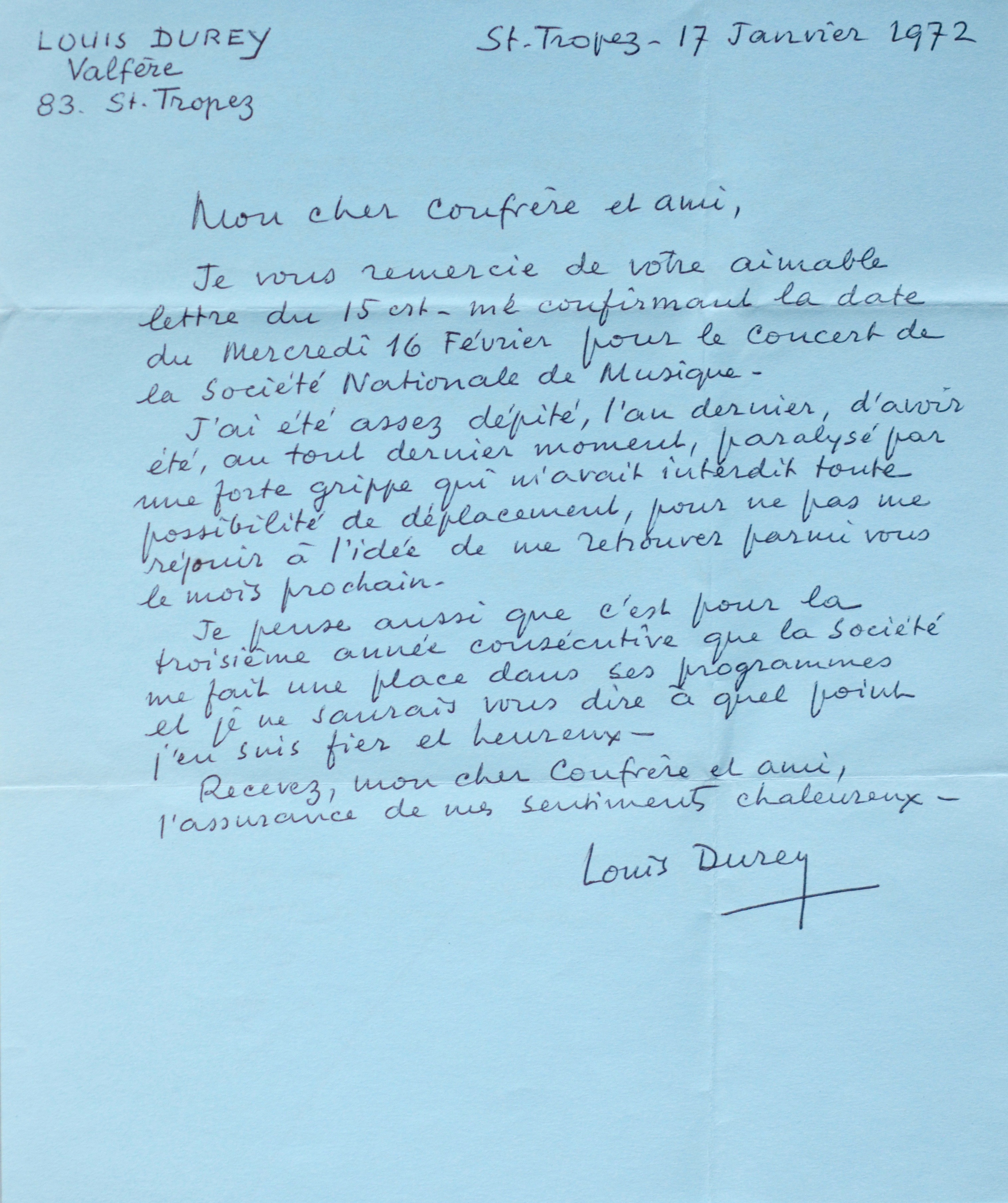 Deux lettres du compositeur Louis Durey – Traces Écrites