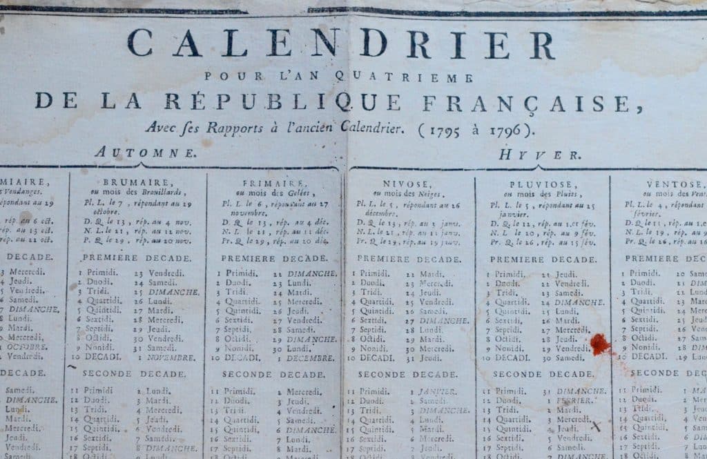 Affiche du calendrier républicain de l'an IV, avec correspondance ...