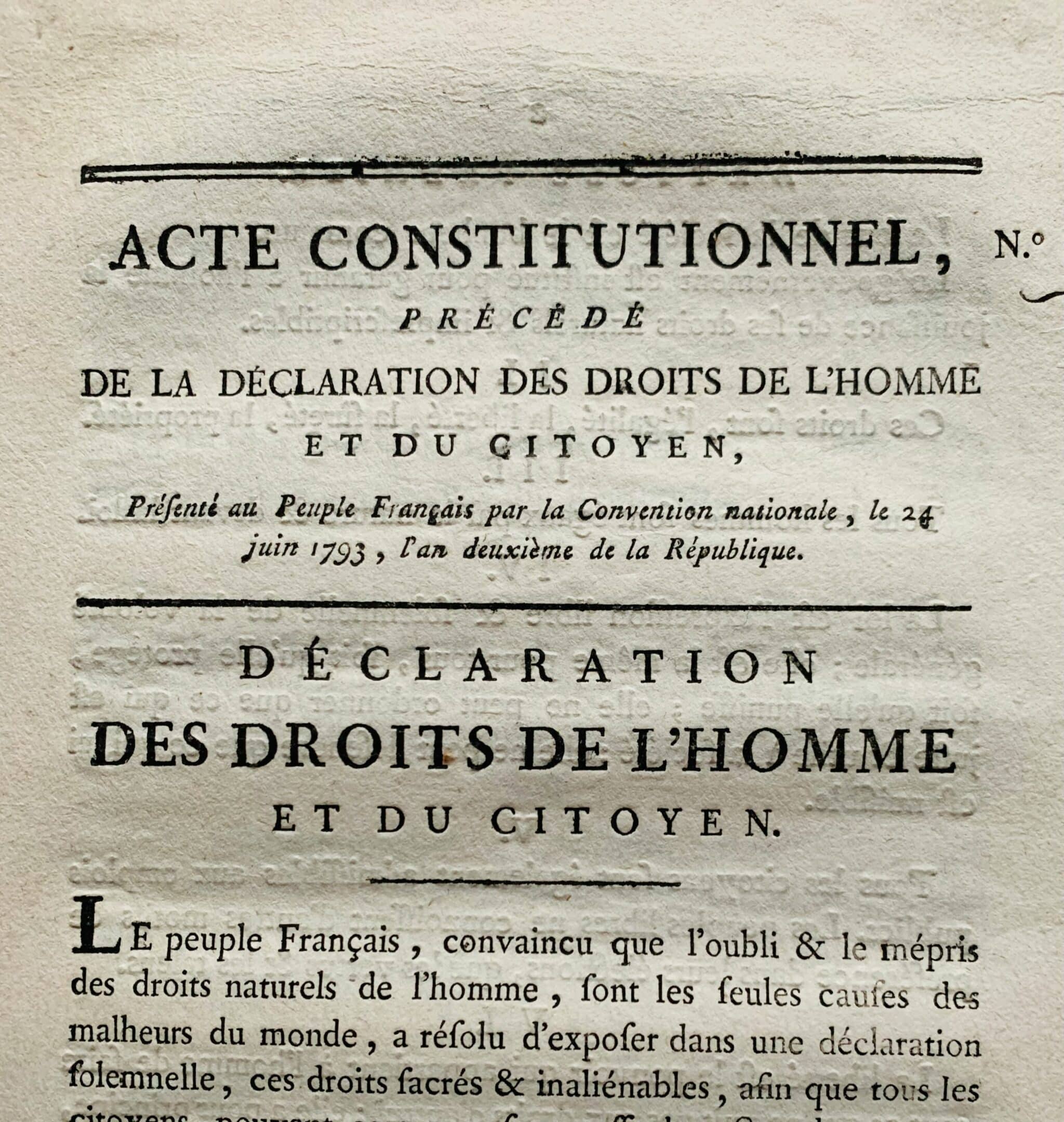 Imprimé de la Déclaration des Droits de l'homme et du citoyen avec l ...