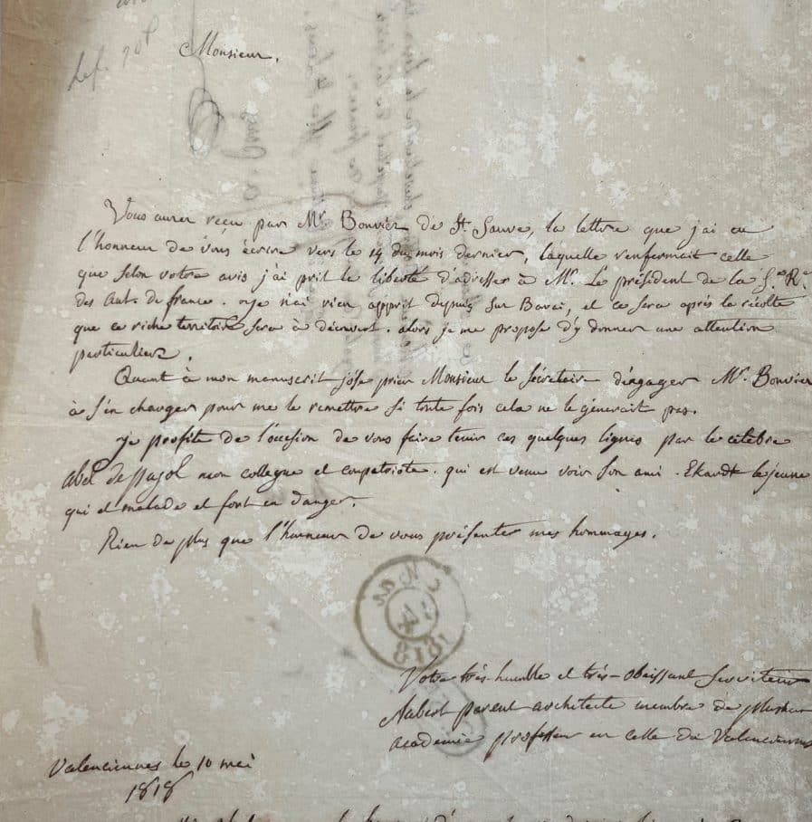 Lettre d'Aubert Parent sur les fouilles à Bavay et la découverte d'un ...