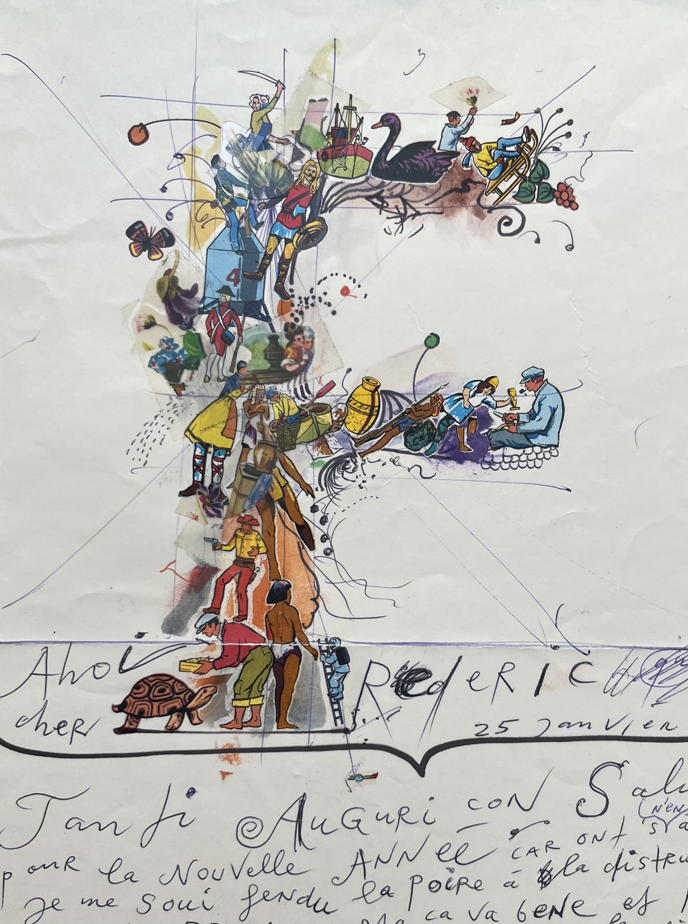 Magnifique lettre-collage de Jean Tinguely après l'accident du ...