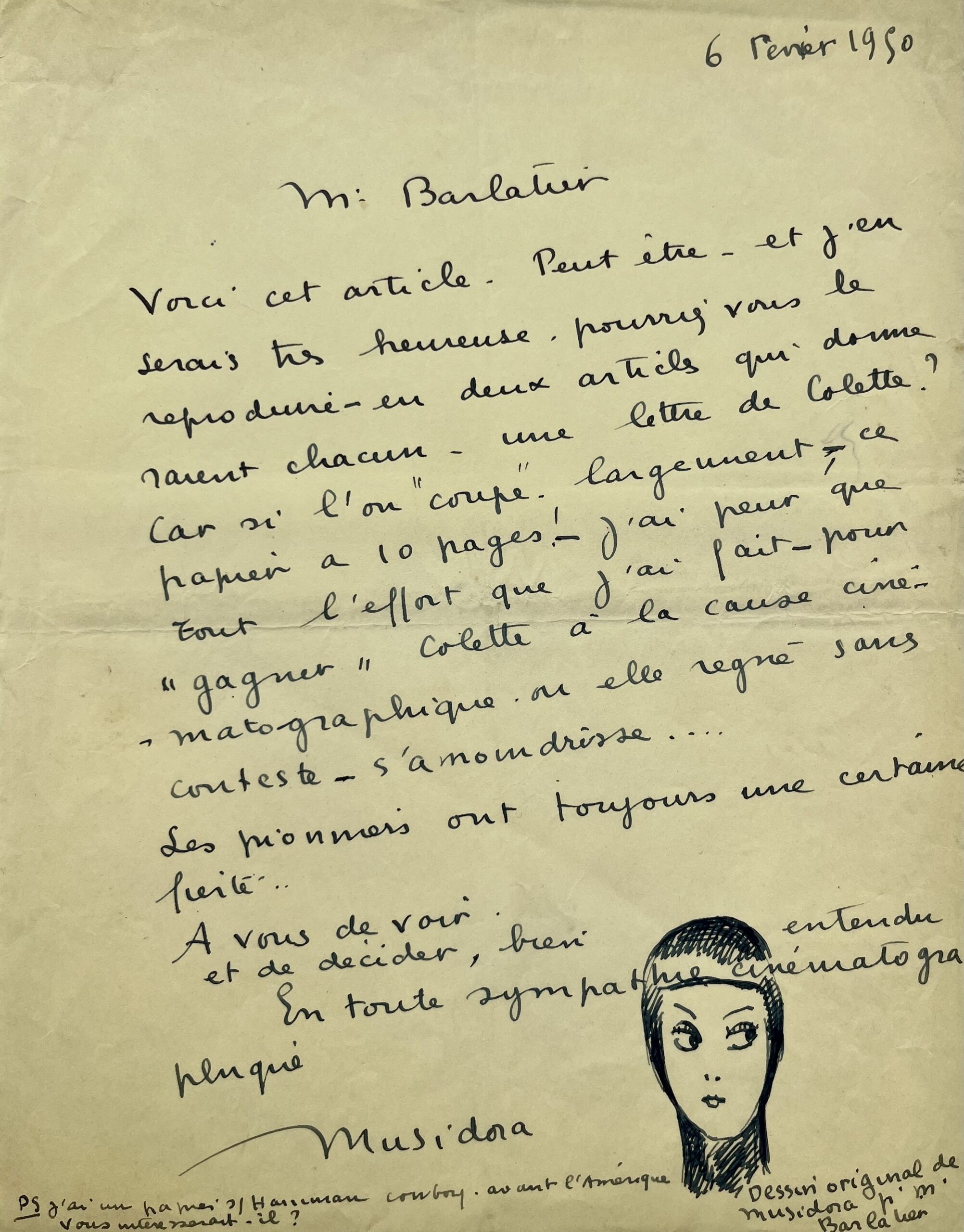 Musidora rallie "Colette à la cause cinématographique" et dessine son ...