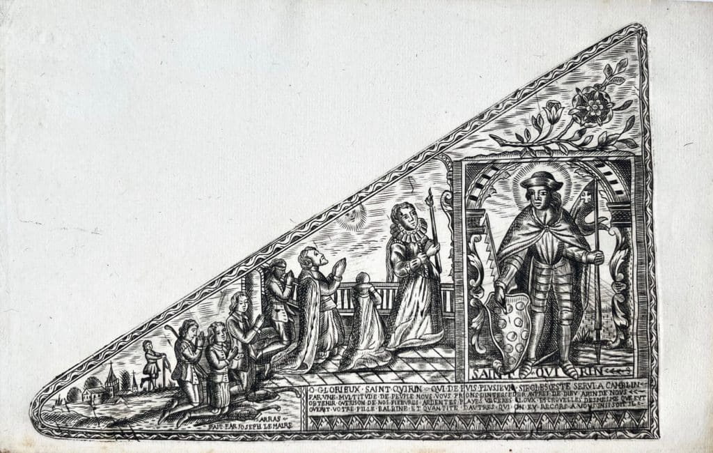 Très rare drapelet de pèlerinage d'Arras, pour Saint Quirin, guérisseur ...
