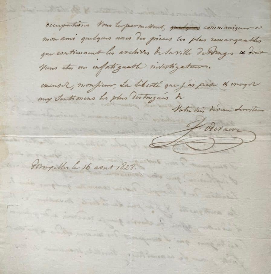 Lettre du peintre néoclassique flamand Joseph-Denis Odevaere, élève de ...