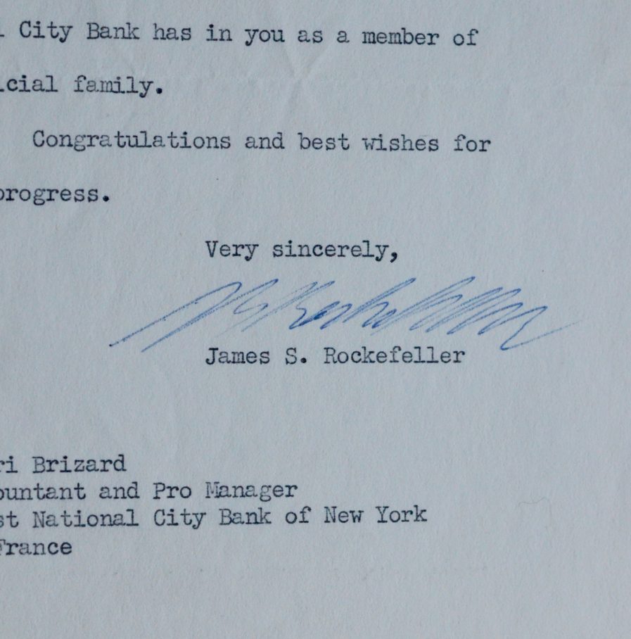 Lettre signée du banquier James Stillman Rockefeller – Traces Écrites ...